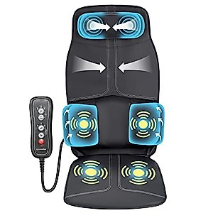 Back Massager with Compression Vibration Massage Chair Pad with Adjustable Pillow Height, Seat Massager Cushion for Neck Back Waist Hip, Soft Leather Chair Massager Home Office Use 3 Mode 3 Intensitie