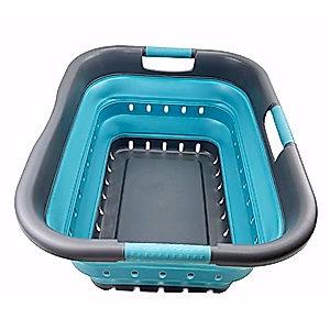 SAMMART 41L (10.8 Gallon) Collapsible Plastic Laundry Basket - Foldable Pop Up Storage Container/Organizer - Portable Washing Tub - Space Saving Hamper/Basket (Grey/Crystal Blue)