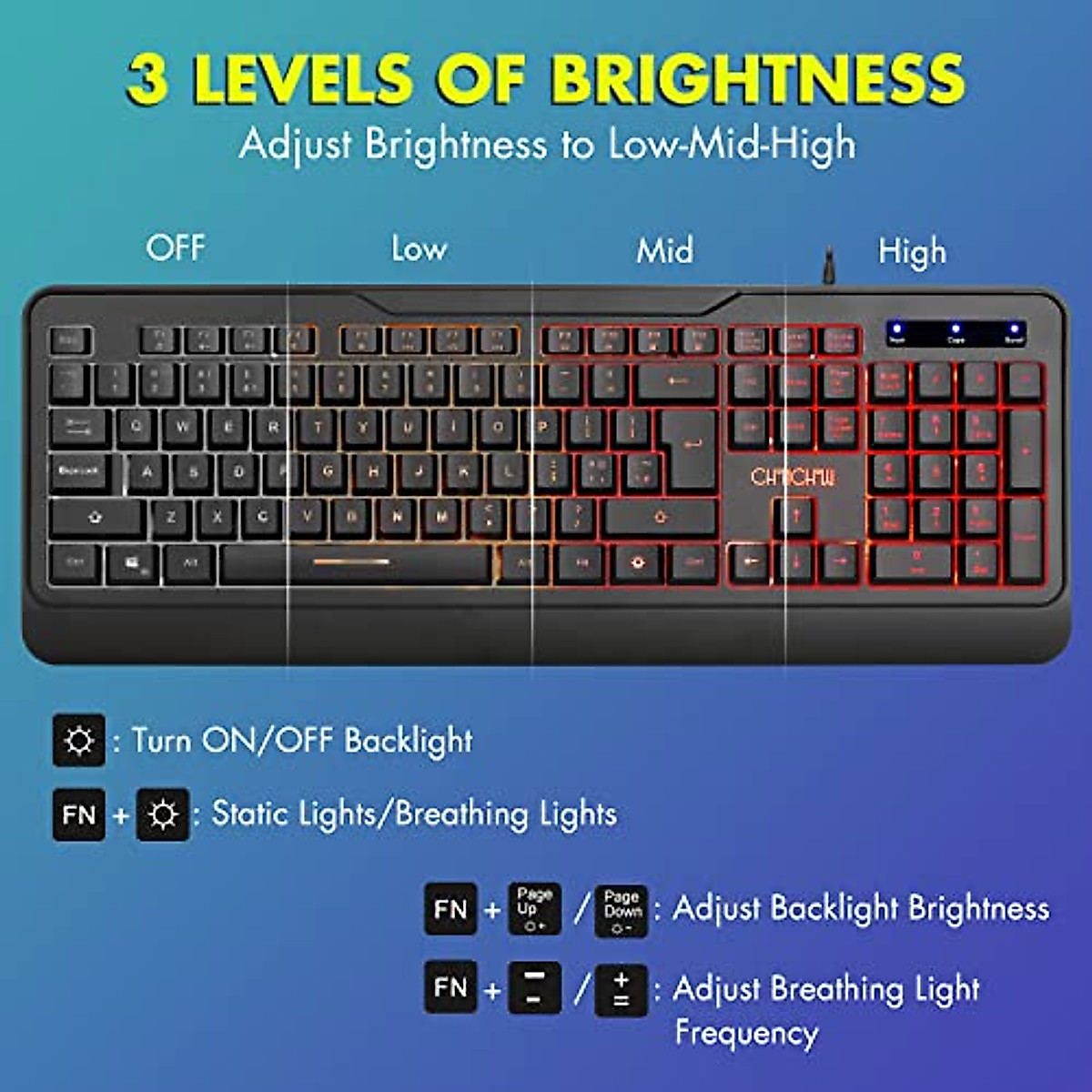 LED Keyboard and Mouse Combo USB Wired Characters Illuminzted Gaming Keyboard 3600 DPI Optical Mouse Compatible with Windows Linux Mac MacBook Computer Laptop