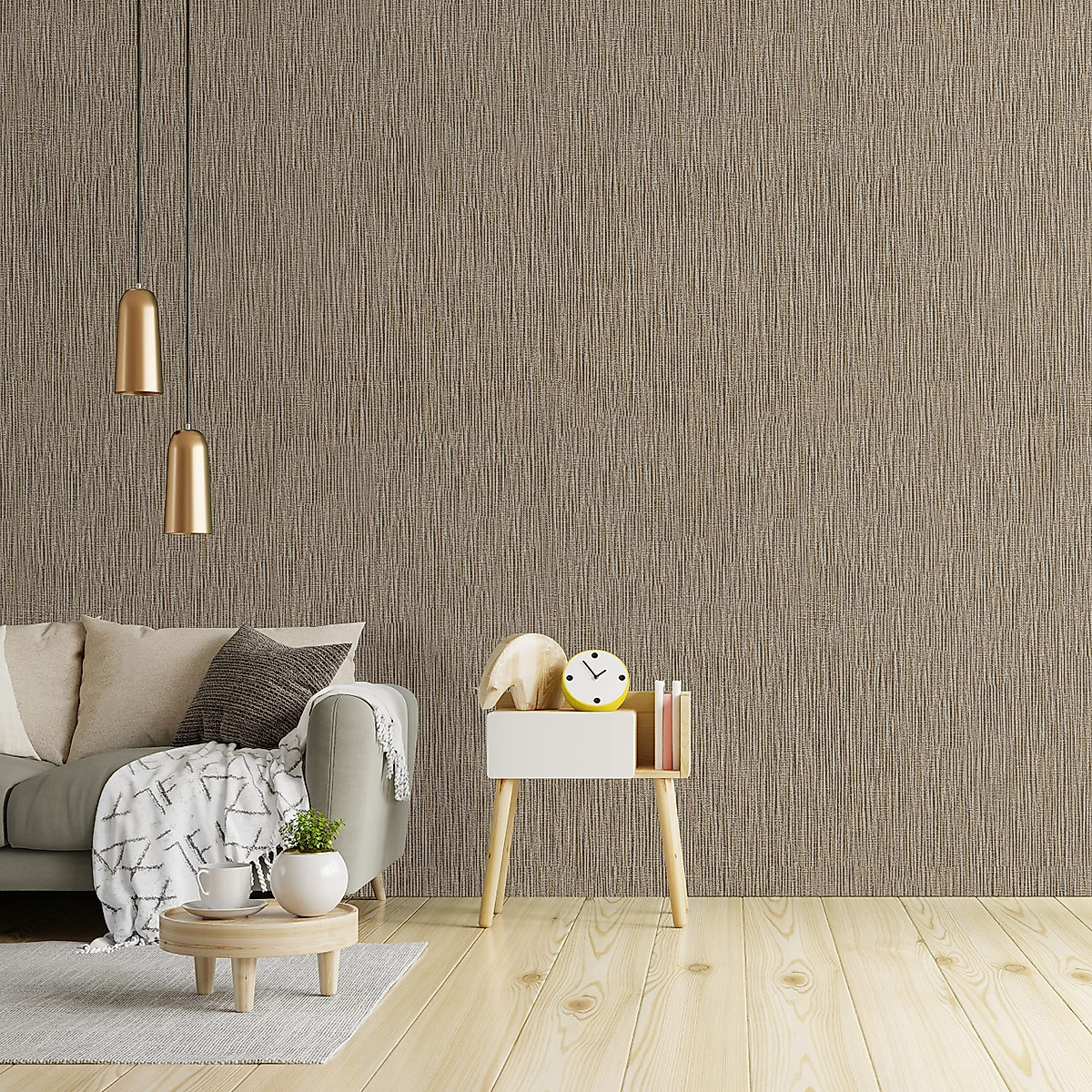Tan Grasscloth Wallpaper Peel and Stick Textured Wallpaper Brown Linen 30"x118" Large Size Self Adhesive Imitation Cloth Contact Paper for Cabinets Fabric Vinyl Paper for Bedroom Kitchen Wall CHICHOME