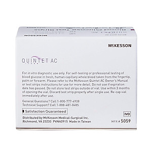 McKesson QUINTET AC Blood Glucose Test Strips - Auto Coding, Noble Electrode Strips, for Self-Testing and Point-of-Care Testing of Whole Blood Glucose, 50 Strips, 1 Pack