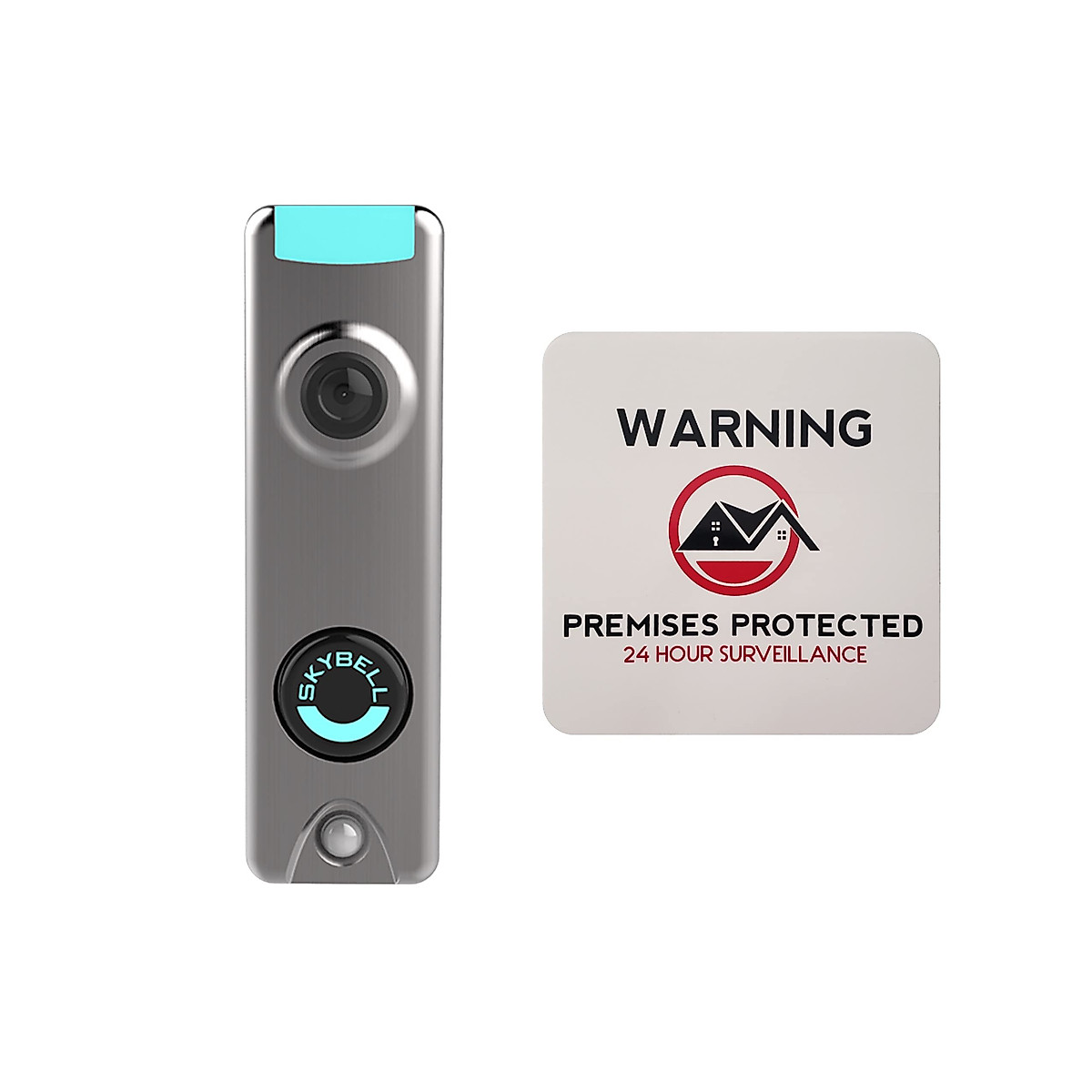 Skybell Trim II Pro Silver Wi-Fi Video Doorbell Camera Bundled with 4 inch Warning Sticker
