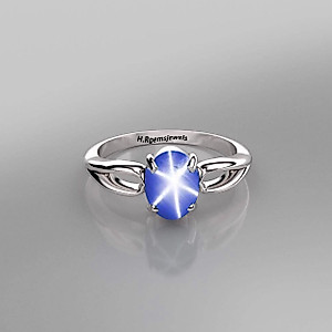 Blue Star Sapphire Halo Ring with Natural White Zircon & Lab Created Sapphire Gemstone 925 Sterling Silver Rhodium Plated Ring For Bridal (Sterling Silver, 8)