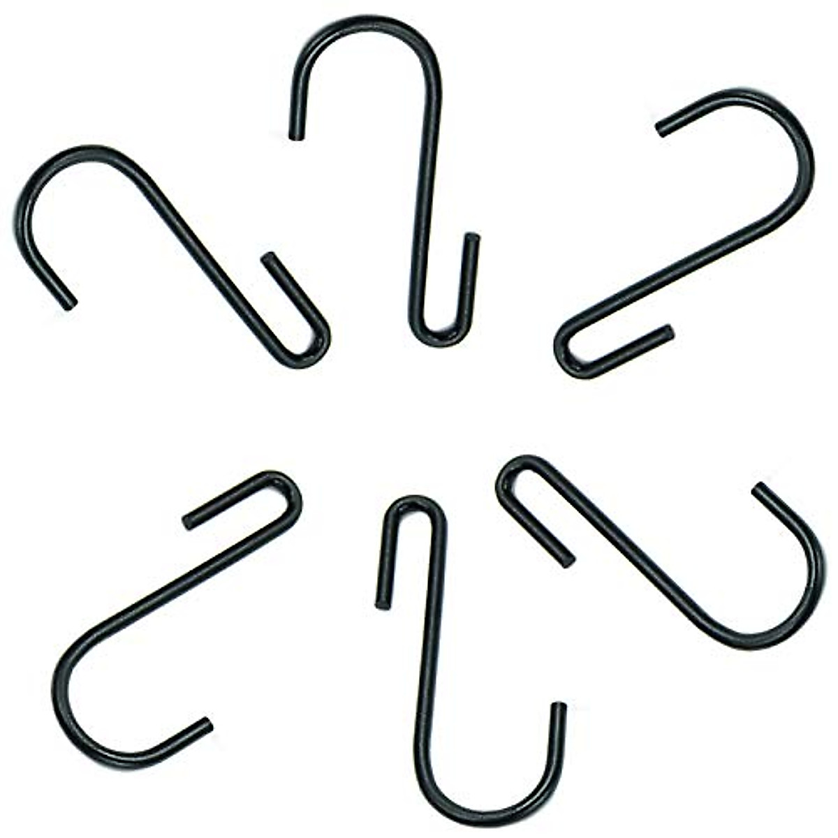 HUJI Black S Shaped Heavy Duty Hanging Hooks for Kitchenware Pots Pans Utensils (Set of 6 Hooks)