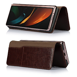 Jaorty Compatible with Samsung Galaxy Z Fold 2 5G Wallet Case,Stand Feature Cowhide Genuine Leather Credit Card Holder Coin Slot Cover Case for Samsung Galaxy Z Fold 2 5G,Dark Brown
