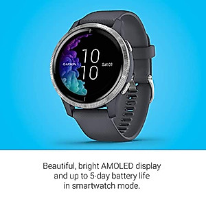 Garmin Venu, GPS Smartwatch with Bright Touchscreen Display, Features Music, Body Energy Monitoring, Animated Workouts, Pulse Ox Sensor and More, Silver with Dark Gray Band (Renewed)