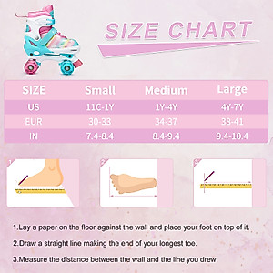 G4Free Kids Roller Skates for Girls, 4 Size Adjustable Roller Skates with Light Up Wheels for Toddlers Children Outdoor Indoor