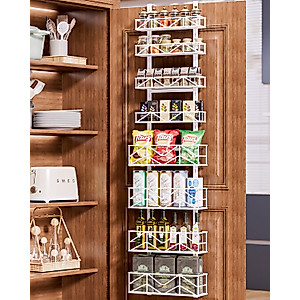 HapiRm Over Door Pantry Organizer - 8-Tier Metal Pantry Organizers and Storage with 8 Adjustable Baskets, Easy to Install Over The Door Spice Rack, Home & Kitchen Hanging Door Organizer