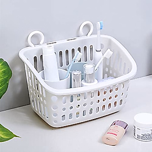 Doitxue 5PCS Plastic Hanging Baskets for Shower, Hanging Basket Organizer with Hooks, Rectangle 10.6Inches Small Hanging Storage Basket (Grey)