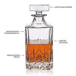 Viski Admiral 30 oz Liquor Decanter | Crystal Glass Liquor Dispenser for Whisky, Bourbon, Tequila, Brandy – Gift for Liquor Lovers