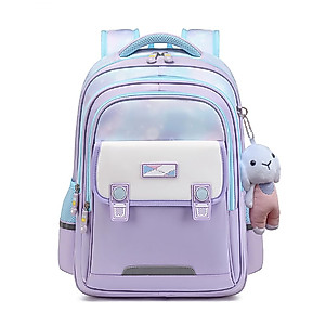Cute Bunny Backpack Plus, Kawaii Bunny Backpacks Girls,Back To School Large Capacity Waterproof Bookbag for Grades1-6 Bags (Lilac Purple)