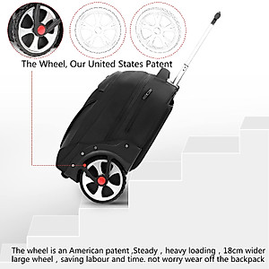 Rolling ,Waterproof Backpack with Wheels for Business, College Student and Travel Commuter, Carry on Backpack with Laptop Compartment, Fit 17 Inch Laptop, Wheeled Backpack for Adults
