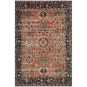 SAFAVIEH Classic Vintage Collection Area Rug - 6' x 9', Rust & Navy, Oriental Distressed Cotton Design, Easy Care, Ideal for High Traffic Areas in Living Room, Bedroom (CLV305P)
