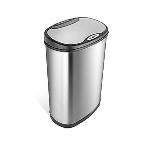 Ninestars DZT-50-13 Automatic Touchless Motion Sensor Oval Trash Can with Black Top, 13 gallon/50 L, Stainless Steel