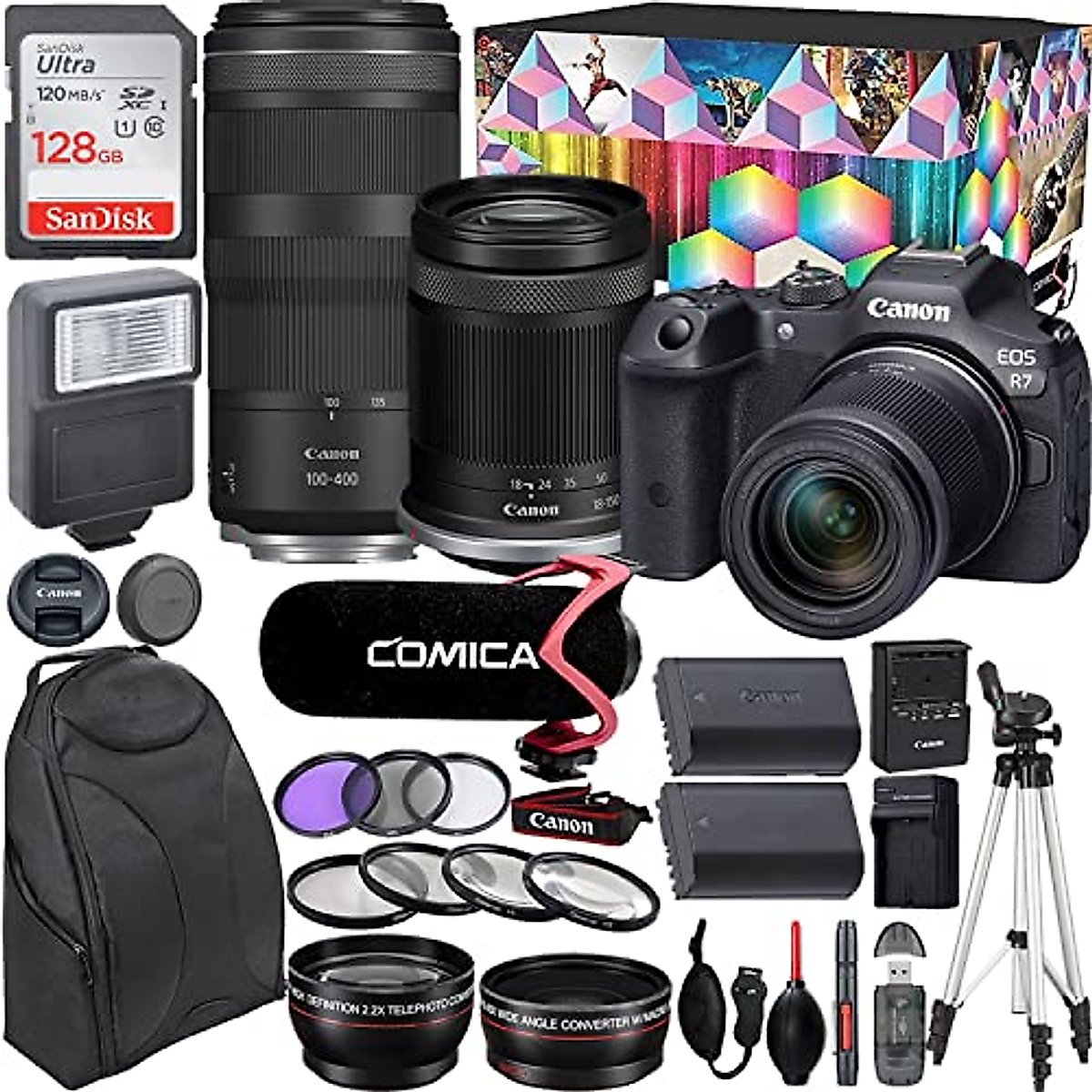 Camera Bundle for Canon EOS R7 Mirrorless Camera with RF-S 18-150mm f/3.5-6.3 is STM and RF 100-400mm f/5.6-8 is USM Lens + Microphone with Video Kit Accessories (Renewed)