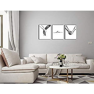 Minimalist Wall Art,Woman and Man Love Hand in Hand Canvas Print Poster,Black And White Sketch Art Painting Pictures for Living Room Bedroom Decor 12x16"