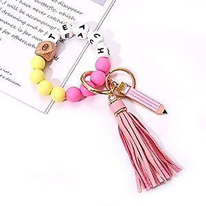boderier Silicone Bracelet Keychain Wristlet Bangle Keyring Portable Keys Holder W/Tassel Pencil Teacher Appreciation Gifts (Teach with pencil)