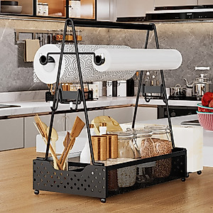 Utensil Caddy, Grill Condiment Caddy, BBQ & Picnic Caddy, Utensil Holder for Party, Picnic Flatware Caddy with Handle and Paper Towel Roll Holders, Utensil Cutlery Caddy for Camping, Kitchen