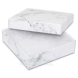 TheDisplayGuys - 25-Pack #33 Cotton Filled Cardboard Paper Jewelry Boxes Gift Case - Marble White (3.5" x 3.5" x 1.0") - for Shipping or Storage