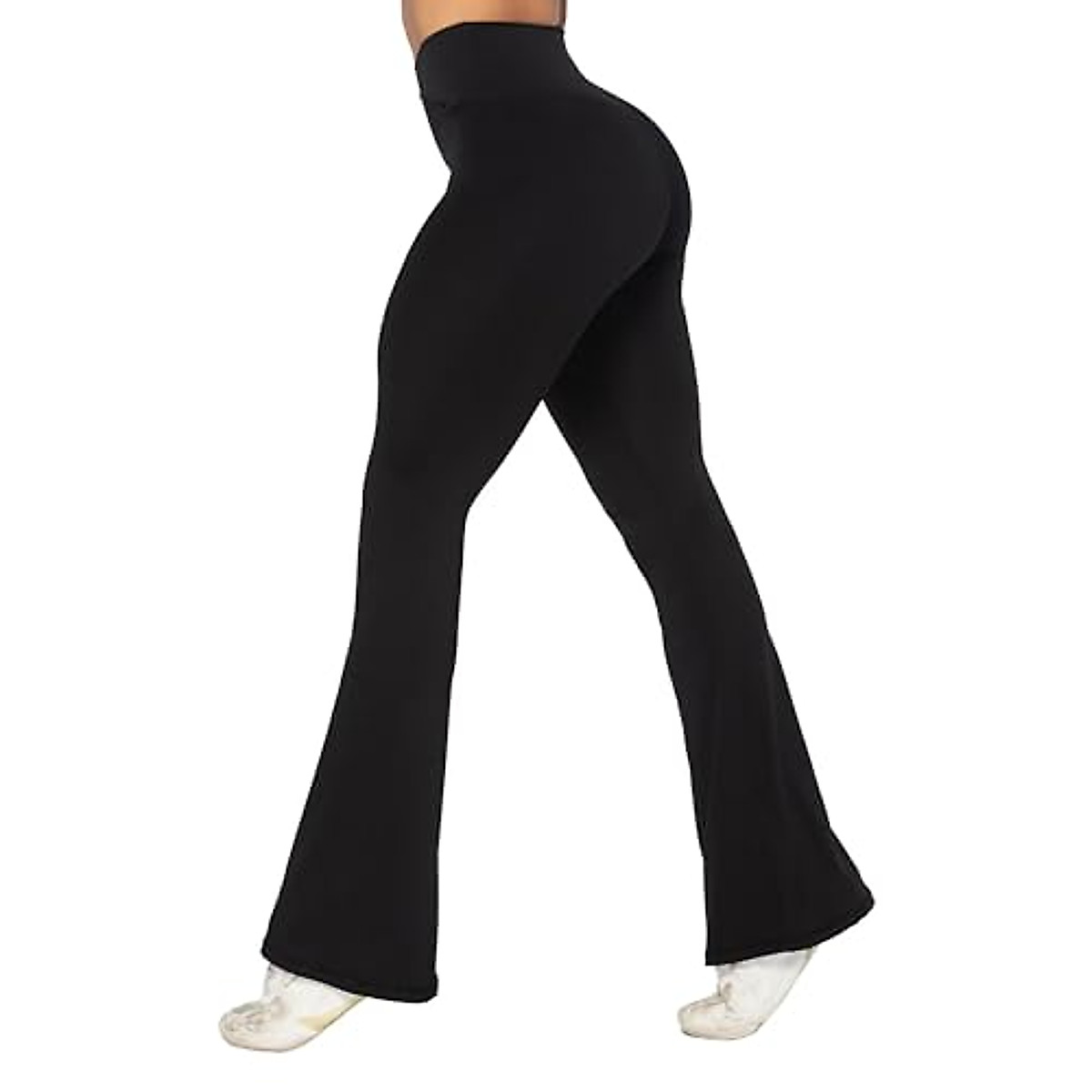 Sunzel Flare Leggings, Crossover Yoga Pants with Tummy Control, High Waisted and Wide Leg, No Front Seam Black Medium 30" Inseam