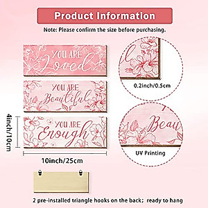 Pink Room Decor, Pink Wall Decor for Girls Bedroom, You Are Beautiful You Are Enough You Are Loved Sign, Positive Quotes Inspirational Wall Signs for Women, Wooden Hanging Wall Plaques