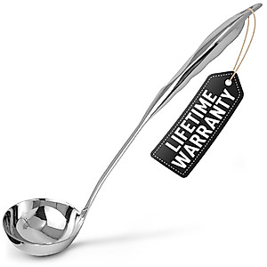 Zulay Kitchen Stainless Steel 13" Soup Ladle - Comfort Grid Steel Ladle with Long Handle and Ample Bowl Capacity Perfect for Stirring, Serving Soups and More - Heavy-Duty Metal Ladle