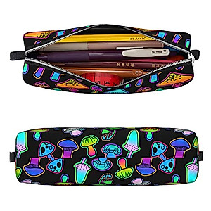 Colorful Mushroom Leather Pencil Case Bag for Girls Boys Lightweight Durable Pen Pouch with Brass Zipper, Organizer Box Change Coins Bag