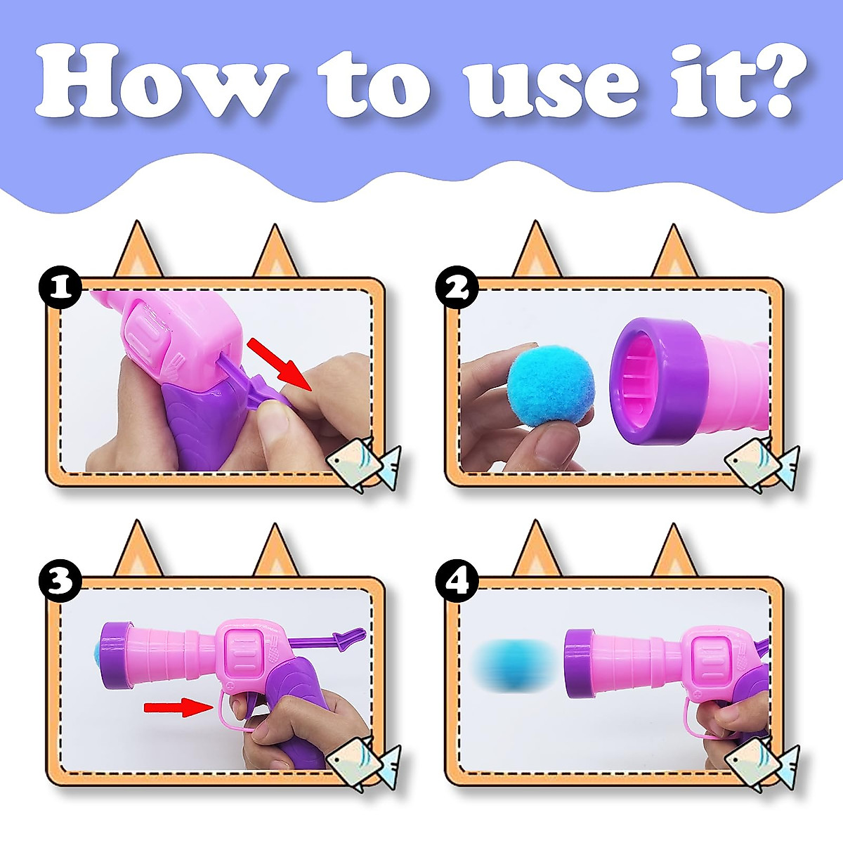 Andiker Cat Toy Balls Set, 30pcs Plush Cat Pom Pom Balls&a Plastic Launcher Set for Cat Catch&Fetch Interactive Cat Toy with Colorful&Soft Cat Balls for Indoor Cats to Keep Fit (Pink 100balls)