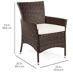 Best Choice Products Set of 2 Modern Contemporary Wicker Patio Furniture Dining Chairs for Backyard, Poolside, Garden w/Water-Resistant Cushions, Handwoven, Fade-Resistant - Brown