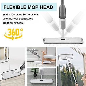 Spray Mop for Floor Cleaning, 360Rotatable Mop with 4 Washable Pads, Refillable Spray Bottle and 1 Scraper, Flat Mop for Home Kitchen Hardwood Laminate Wood Ceramic Floor Cleaning,White