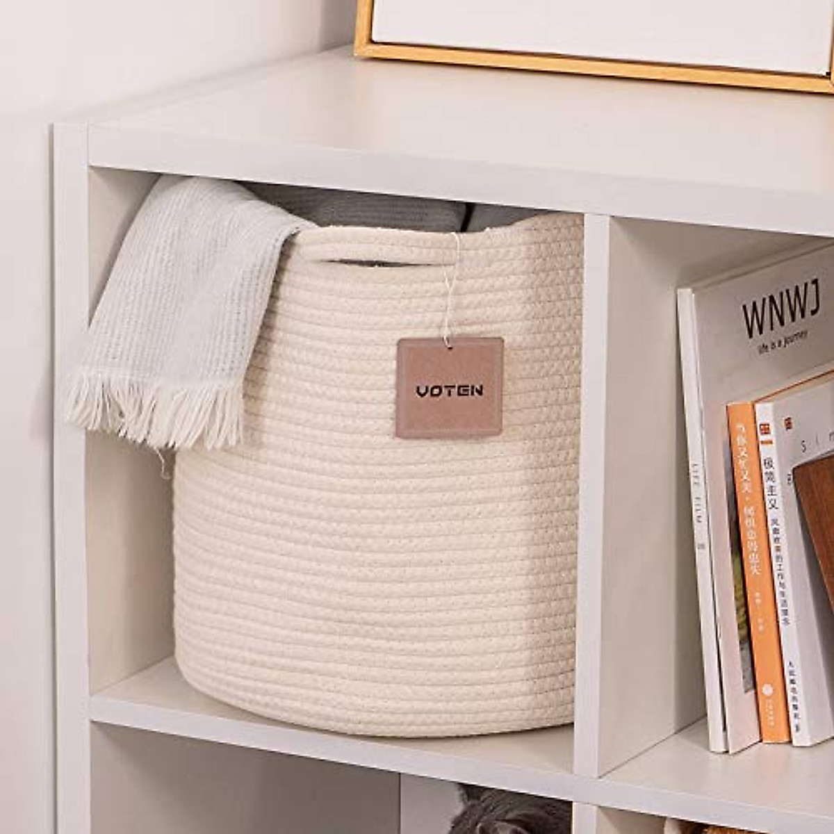 voten Off White Woven Storage Cubes Baskets Bins for 13x13 Cube Organizer/Shelving,Rope Baskets for Storage/Organizing,Toy Storage Bins,Cloth Closet Organizing Basket Bin 3 Packs,12.6x12.6’’