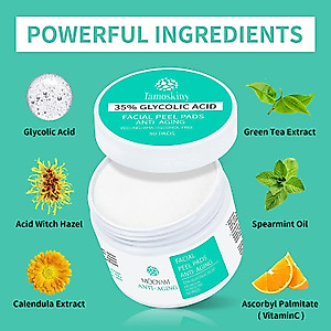 35% Glycolic Acid Pads for Face & Body, Exfoliating Facial Peel, AHA Resurfacing Pads with Vitamins B5, C & E, Green Tea, Glycolic Acid Peel Pads for Dark Spots Acne Fine Lines & Wrinkles 50 Pads