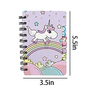 LEOMOSTE Mini Spiral Notebook for Kids Girls Pocket Journal Memo Ruled Paper, 3 Cute Unicorn Designs, 5.5” x 3.4”