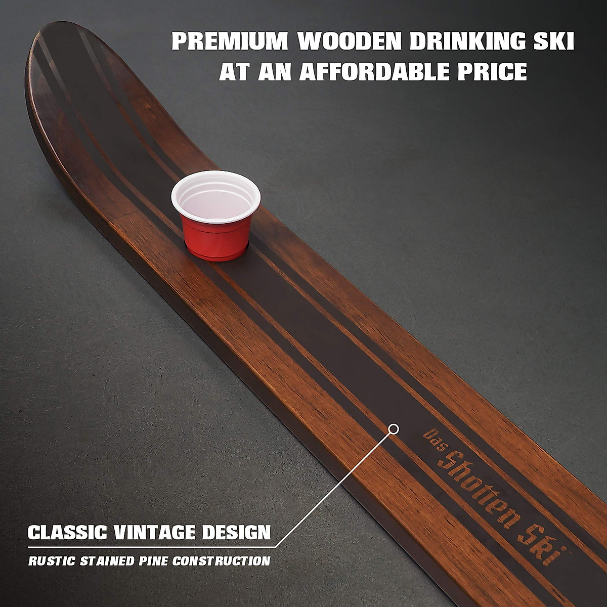 GoPong Slamski - Retro and Vintage Wood Design 4 Person Drinking Ski with 50 Plastic Shot Glasses