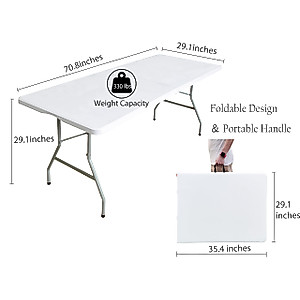 JingPieCle 6 Foot Folding Table 6ft Portable Plastic Picnic Table with Handle, Fold in Half Heavy Duty Utility Foldable Table, Indoor Outdoor 6' Folding Card Tables for Party, Dining