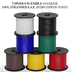 GOGOONE 7X Rolls Trailer Wiring Harness Kit Enough14 Gauge Automotive Primary Wire Spools RV Standard Low Voltage CCA for RV Camper Towing Wiring Car Stereo Audio Hookup Wiring 12V (700FT Total)