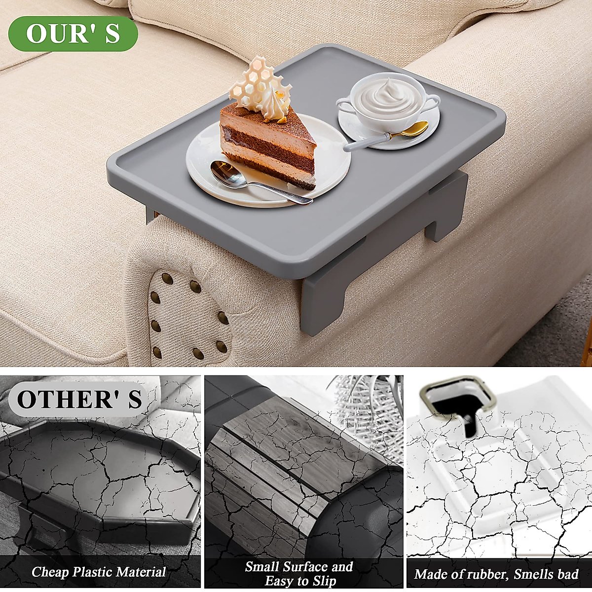 SINWANT Sofa Arm Clip Table,Sofa Arm Tray Table for Couch,Arm Rest Table Suitable for Home Drinks/Eat/Fruit,Sofa Tray Table for Couch Tray,Coffee Table & Side Tables for Small Spaces, Grey