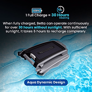 Betta SE Plus - Solar Powered Robotic Pool Surface Skimmer with Dual Charging Options and 30-Hour Continuous Cleaning Battery Power, Shallow Water Safeguard, and Twin Salt Chlorine Tolerant Motors