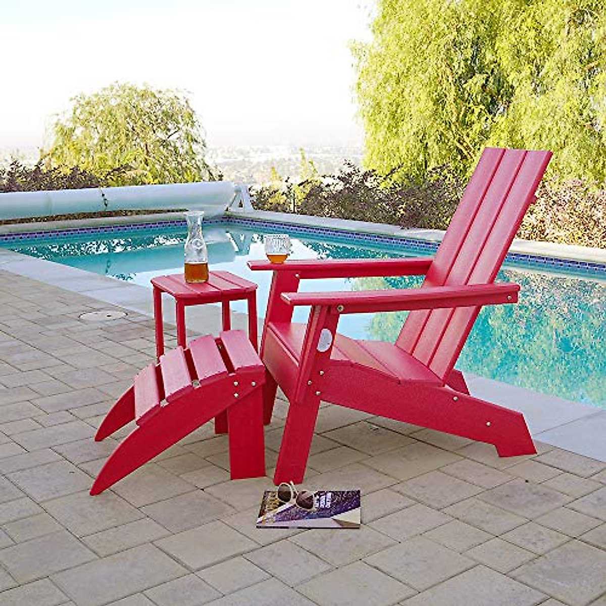 ResinTeak Adirondack Chairs Set of 2, Outdoor Patio Furniture for Fire Pit, Yard, and Deck, Poly Lumber Finish, Modern Collection (Red)