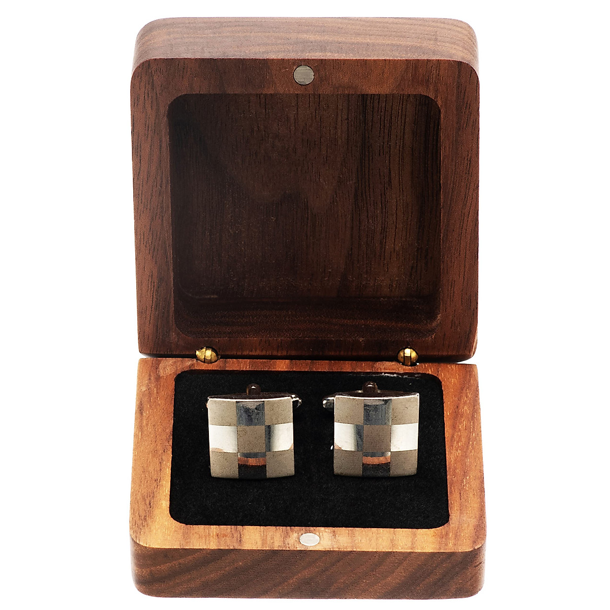 COSISO Small Vintage Rustic Black Walnut Wooden Cufflinks Gifts Box for Men,Cuff Links Display Storage Case
