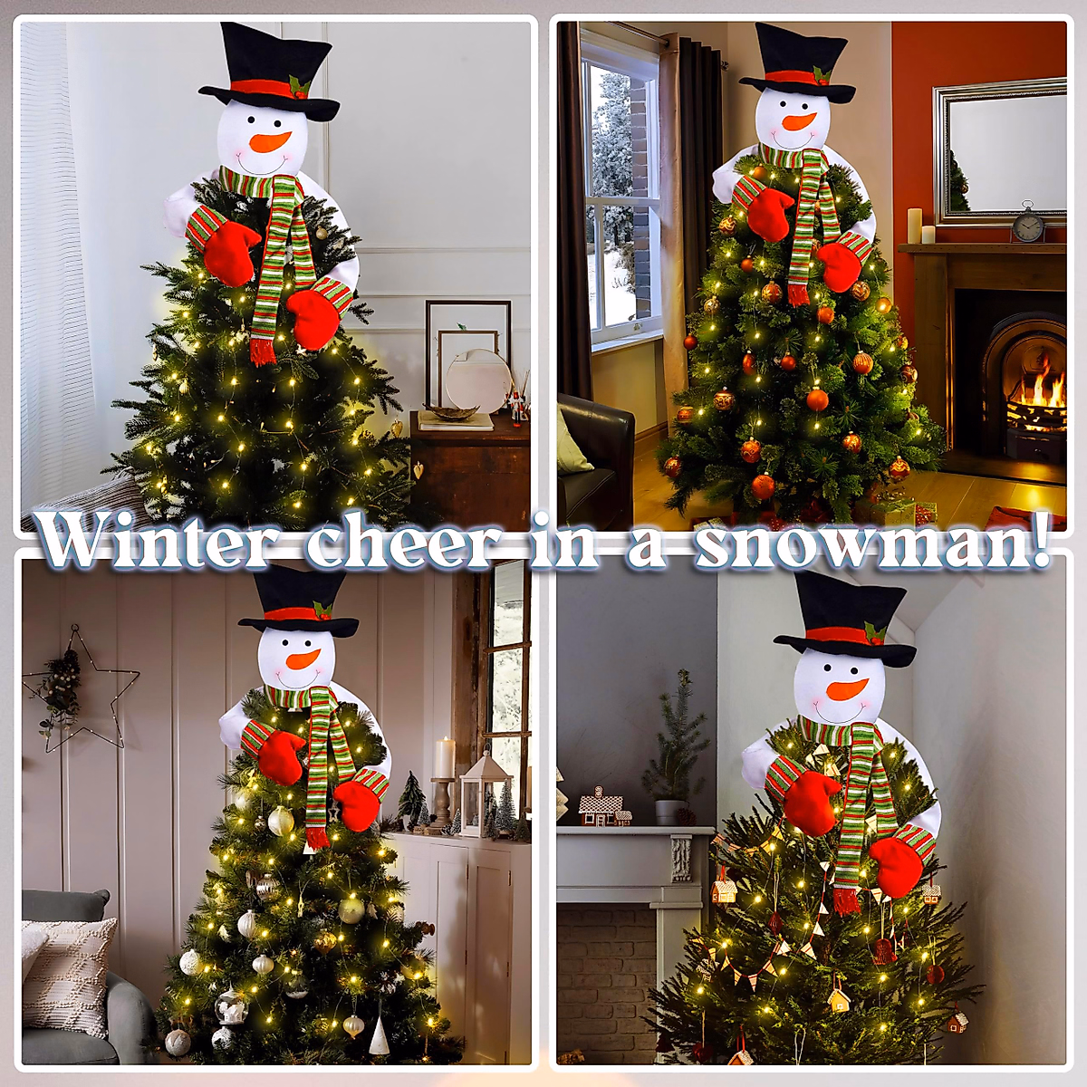 Christmas Tree Topper Snowman Hugger with Lights Strips - Xmas Holiday Winter Wonderland Party Decoration Ornament Supplies