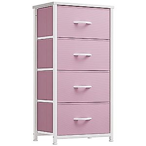 YITAHOME Dresser with 4 Drawers - Storage Tower Unit, Fabric Dresser for Bedroom, Living Room, Closets & Nursery - Sturdy Steel Frame, Wooden Top & Easy Pull Fabric Bins, Pink