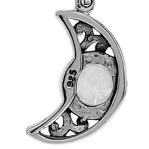 Silvershake Natural Moonstone 925 Sterling Silver Filigree Crescent Moon Leverback Dangle Earrings