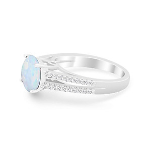 Blue Apple Co. Lab Created White Opal Size-7 Vintage Style Wedding Engagement Ring Round Simulated Cubic Zirconia 925 Sterling Silver