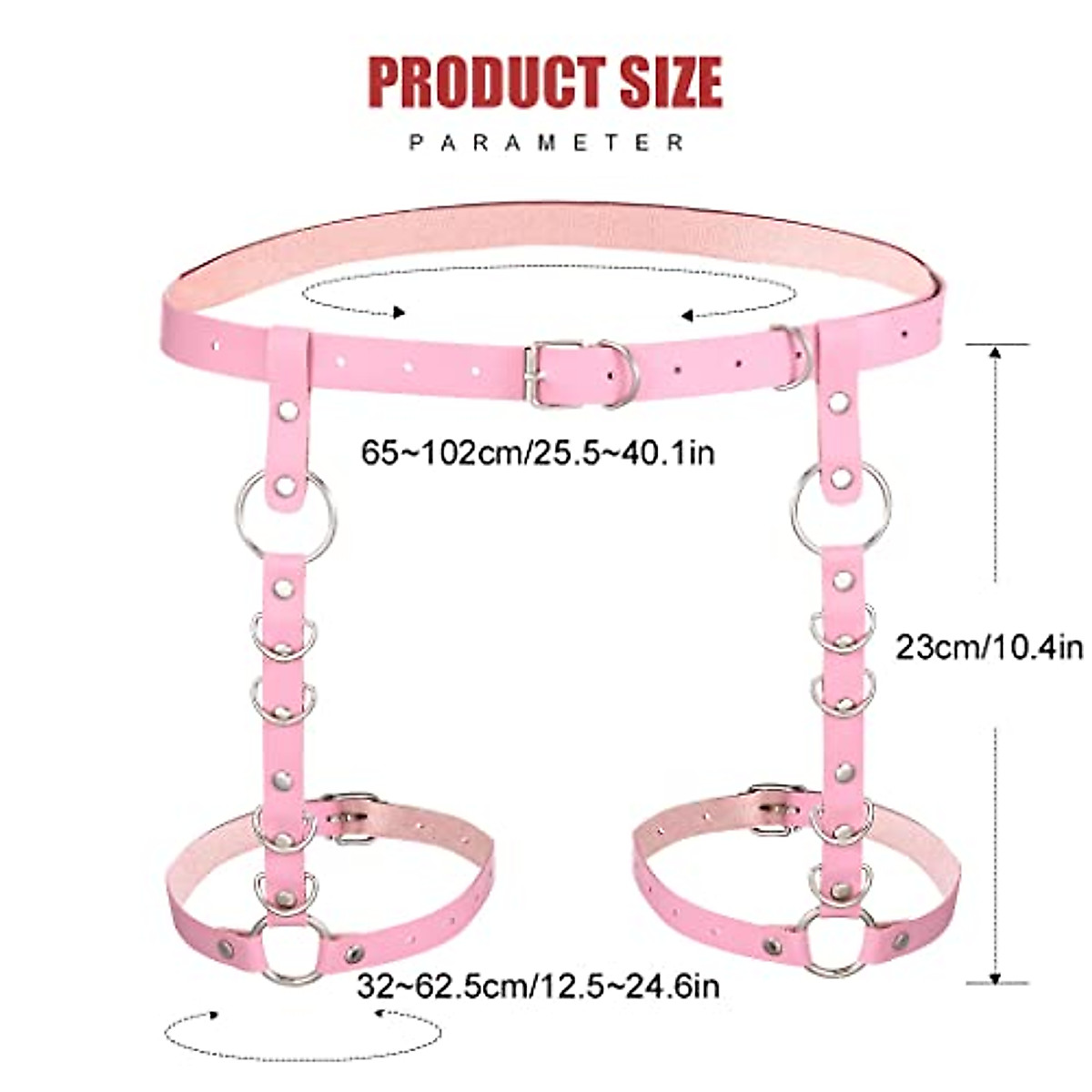 BODIY Punk Waist to Leg Belts PU Leather Loop Rave Belt Goth Thigh Accessory Body Chain for Women and Girls (Pink)