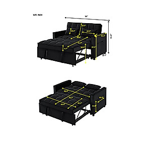 P PURLOVE Modern Velvet Convertible Loveseat Sleeper Sofa Couch with Adjustable Backrest, 2 Seater Sofa with Pull-Out Bed with Side Pocket,2 Pillows for Small Living Room & Apartment