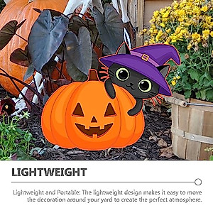 LOGOFUN 2Pcs Halloween Yard Stakes Pumpkin Black Cat Outdoor Signs with Stake Halloween Garden Decors