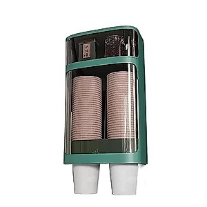 Disposable Water Cup Dispenser with Top Storage Box for Tea Bags or Coffee Capsules, Automatic Paper Cup Extractor, Fits Cone or Flat Bottom Cups,Wall Cup Holder for Bathroom Home Hospital Office Gym