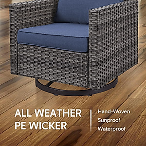 Artfurniz Patio Chairs Wicker Swivel Rocker Set of 2 - Heavy Duty Patio Furniture Set 350LBS Max Load Wicker Outdoor Swivel Glider Rocking Chairs for Porch Balcony Deck Poolside - Grey/Blue