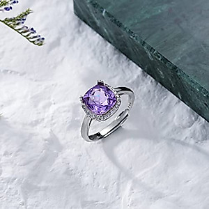 VONALA Amethyst Ring 925 Sterling Silver Amethyst Rings for Women Adjustable Purple Rings Amethyst Jewelry Gift for Women Birthday Size 6-8